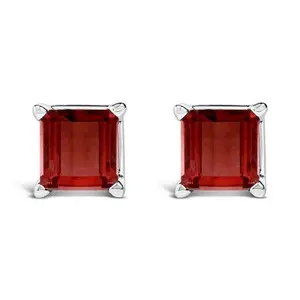 HAUS OF BRILLIANCE 14k Gold Gemstone Princess-cut Stud Earrings - Red Garnet | White